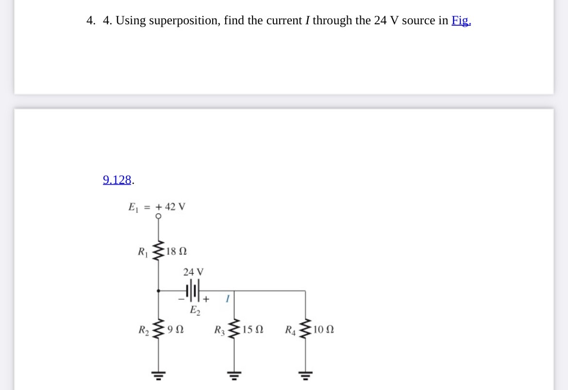 Solved Using superposition, find the current I through the | Chegg.com