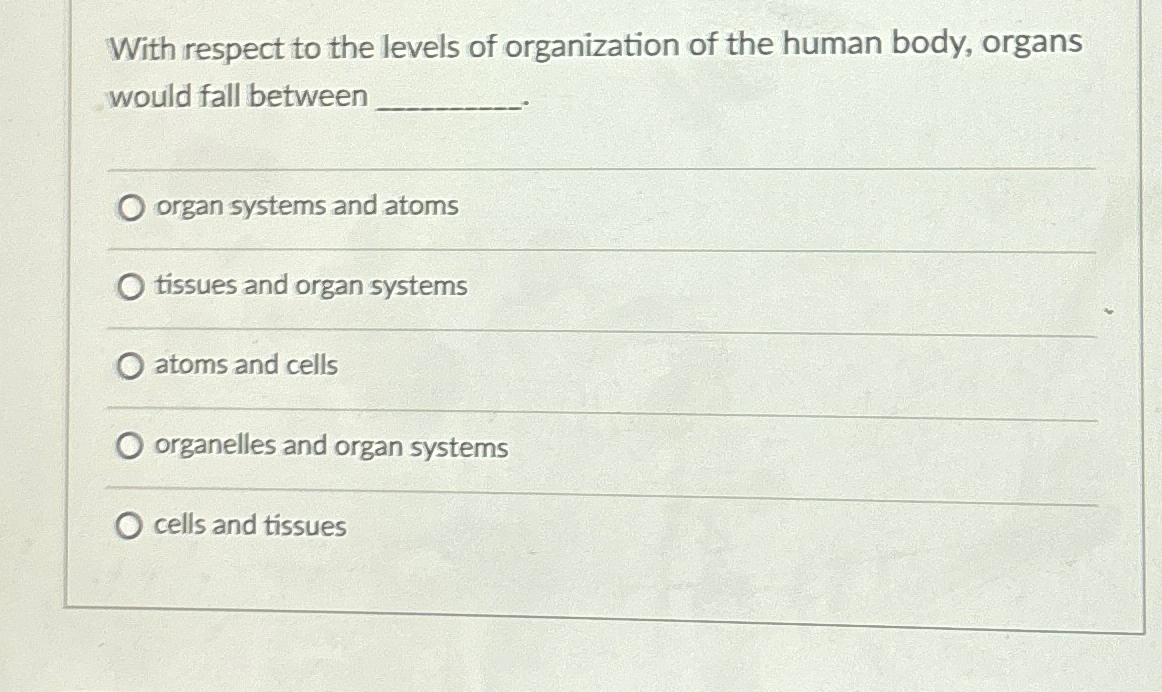 Solved With respect to the levels of organization of the | Chegg.com