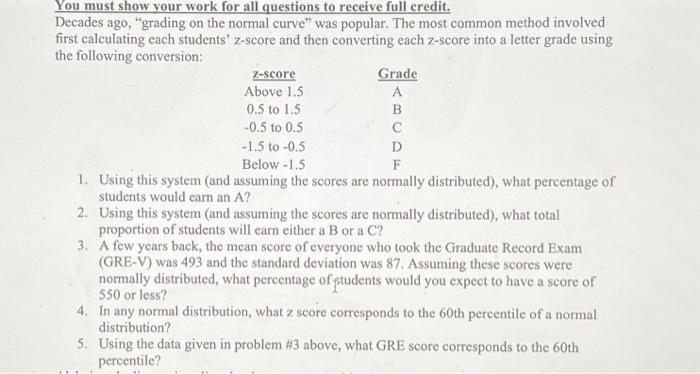 Solved You must show vour work for all questions to receive | Chegg.com