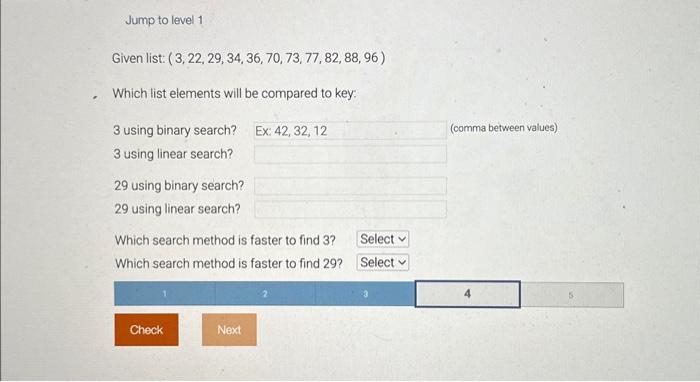 Solved Given list: (3,22,29,34,36,70,73,77,82,88,96) Which | Chegg.com