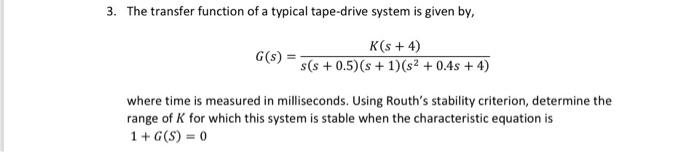 3. The transfer function of a typical tape-drive | Chegg.com