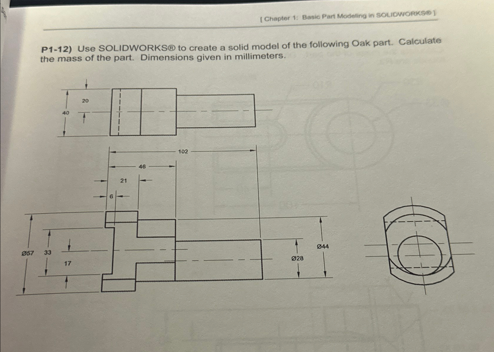 Solved [Chapter 1: Basic Part Modeling in SOLIOwORKS@ | Chegg.com