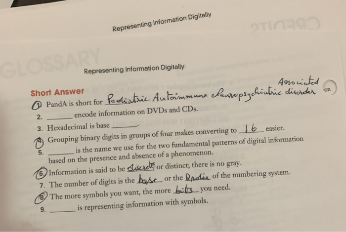 Solved Representing Information Digitally Representing | Chegg.com