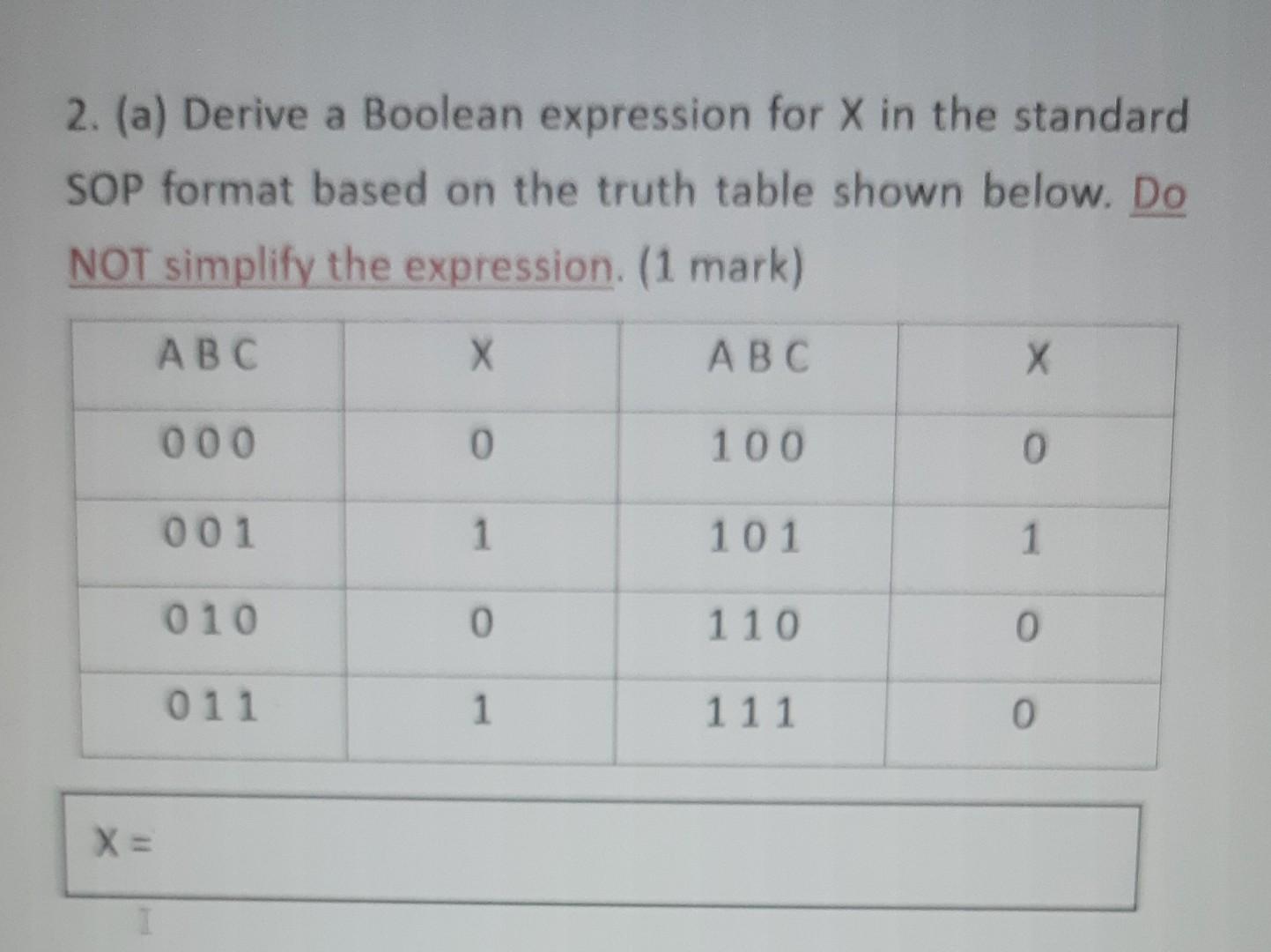 Solved 2. (a) Derive a Boolean expression for X in the | Chegg.com