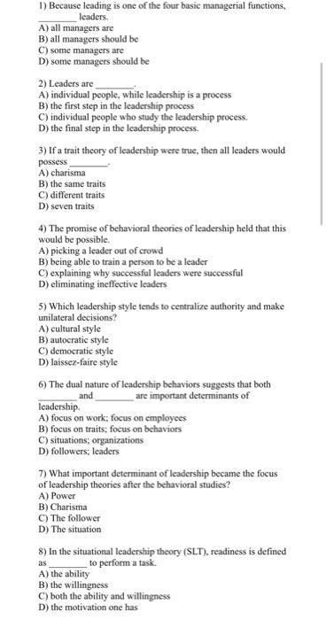 Solved 1) Because leading is one of the four basic | Chegg.com