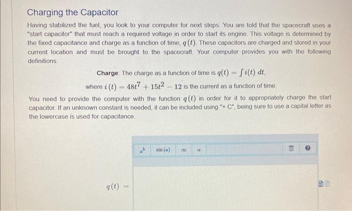 Solved Charging the Capacitor Having stabilized the fuel, | Chegg.com