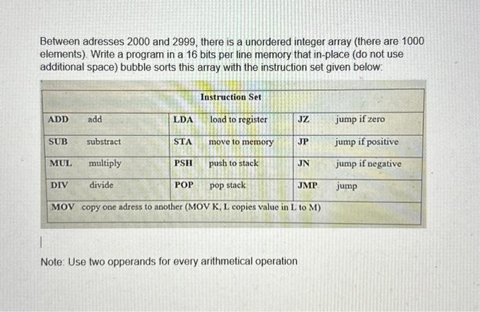 Solved Between adresses 2000 and 2999, there is a unordered | Chegg.com