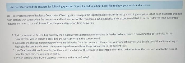Solved Use Excel file to find the answers for following | Chegg.com