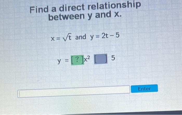 Solved Find a direct relationship between y and x. x=t and | Chegg.com