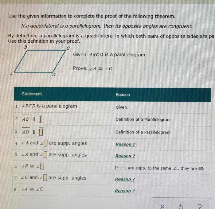 Solved Use the given information to complete the proof of | Chegg.com