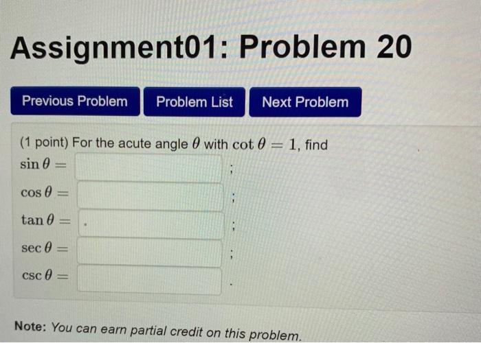 Solved Assignment01: Problem 20 (1 point) For the acute | Chegg.com