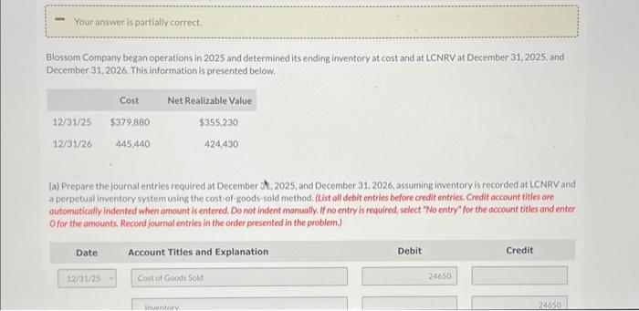 Blossom Company began operations in 2025 and | Chegg.com