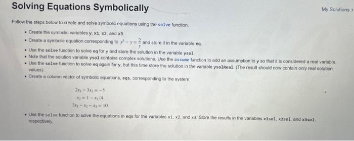 Solved Follow the steps below to create and solve symbolic | Chegg.com