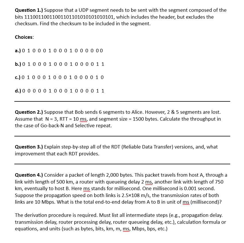 Solved Question 1.) ﻿Suppose that a UDP segment needs to be | Chegg.com