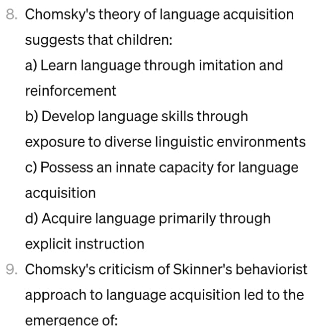 Solved Chomsky's theory of language acquisition suggests | Chegg.com