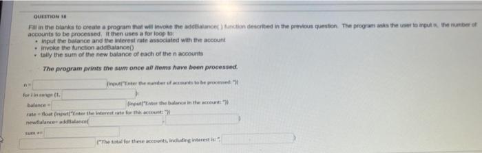 Solved QUESTION 16 Fill in the blanks in the function code | Chegg.com