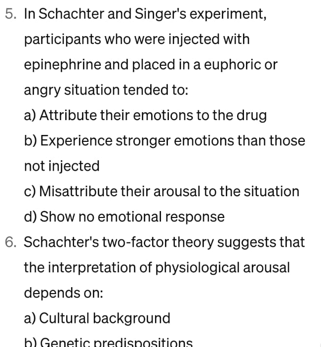 Solved In Schachter and Singer's experiment, participants | Chegg.com
