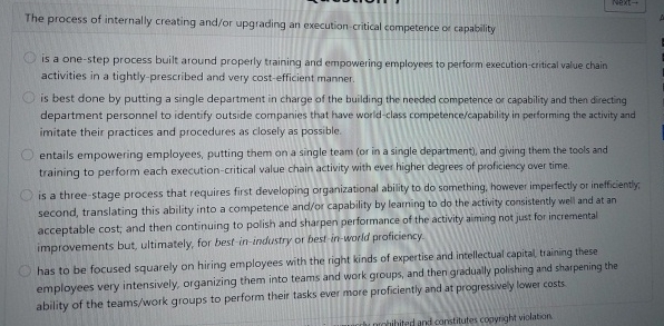 Solved The process of internally creating and/or upgrading | Chegg.com