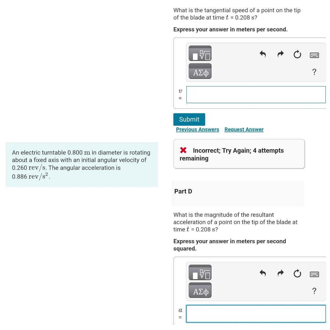 Solved What is the tangential speed of a point on the tip of | Chegg.com