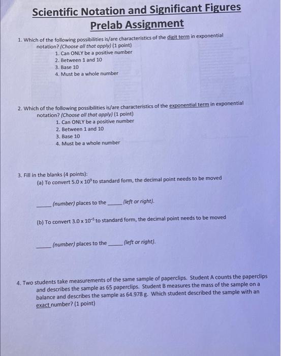 Solved Scientific Notation and Significant Figures Prelab | Chegg.com