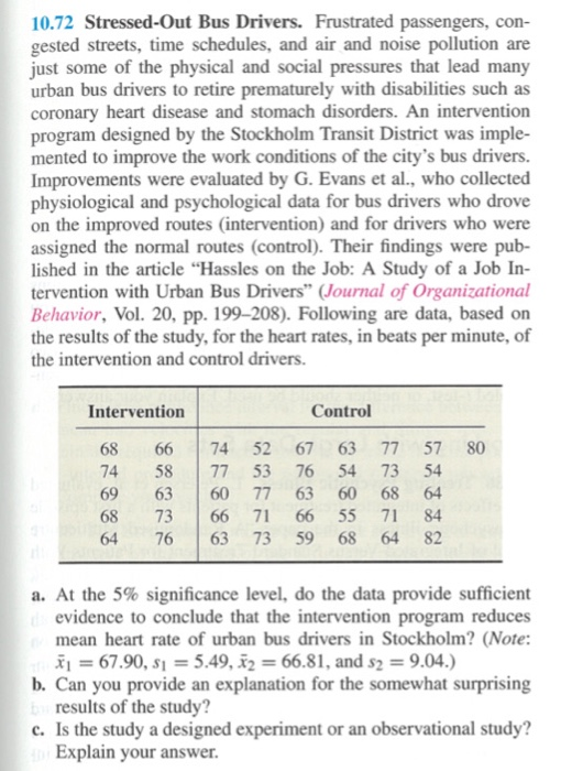 Solved 10.72 Stressed-Out Bus Drivers. Frustrated | Chegg.com