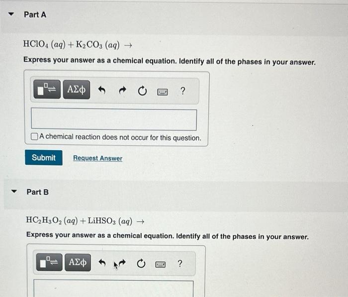 Solved Part A HClO4 (aq) + K₂CO3(aq) → Express your answer | Chegg.com