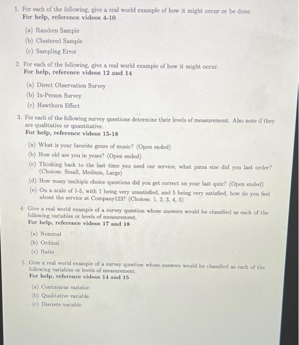 Solved 1. For each of the following, give a real world | Chegg.com