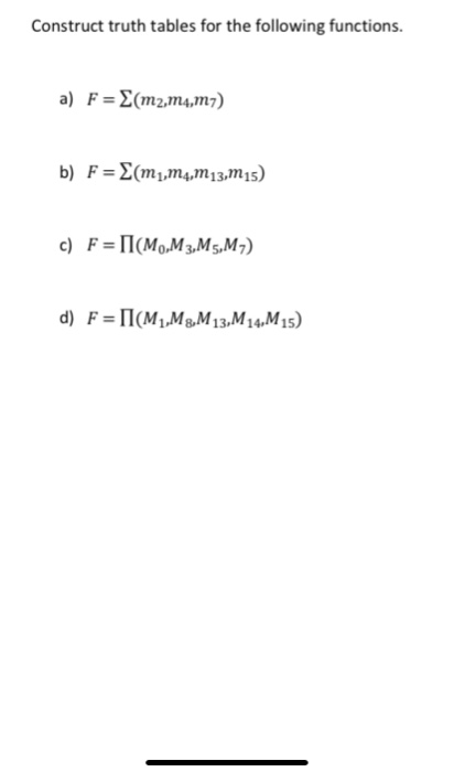 Solved Construct truth tables for the following functions. | Chegg.com