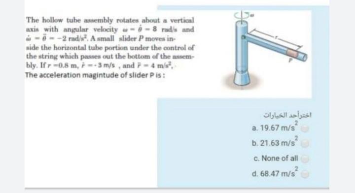 Solved The hollow tube assembly rotates about a vertical | Chegg.com