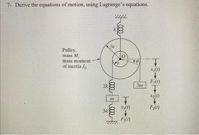 Solved 7- Derive the equations of motion, using Lagrange's | Chegg.com