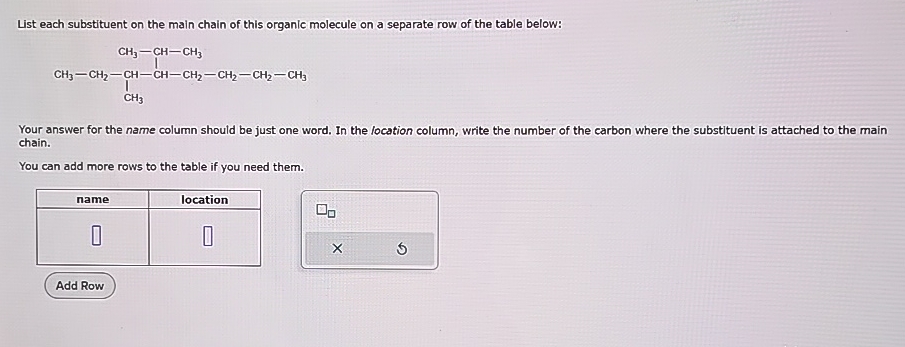 Solved List each substituent on the main chain of this | Chegg.com