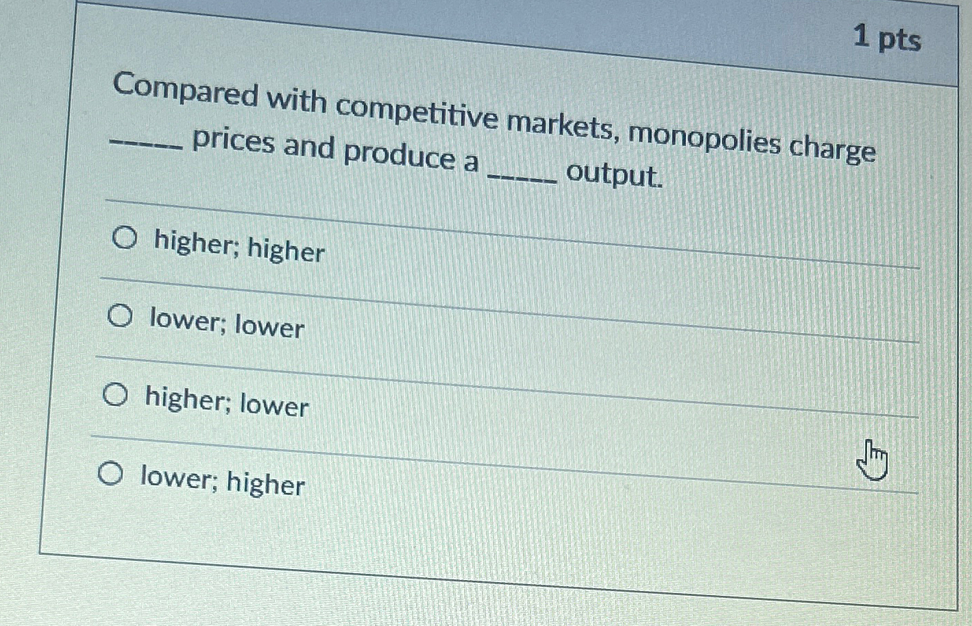 Solved 1 ﻿ptsCompared with competitive markets, monopolies | Chegg.com