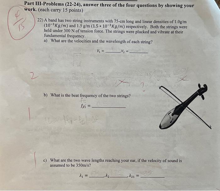 Solved 22) A band has two string instruments with 75−cm long | Chegg.com