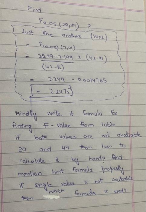 Solved Kindly write it formula for finding F-value from | Chegg.com