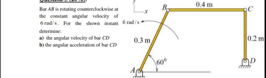 Solved 0.4 m В. C С Bar AB is rotating counterclockwise at X | Chegg.com