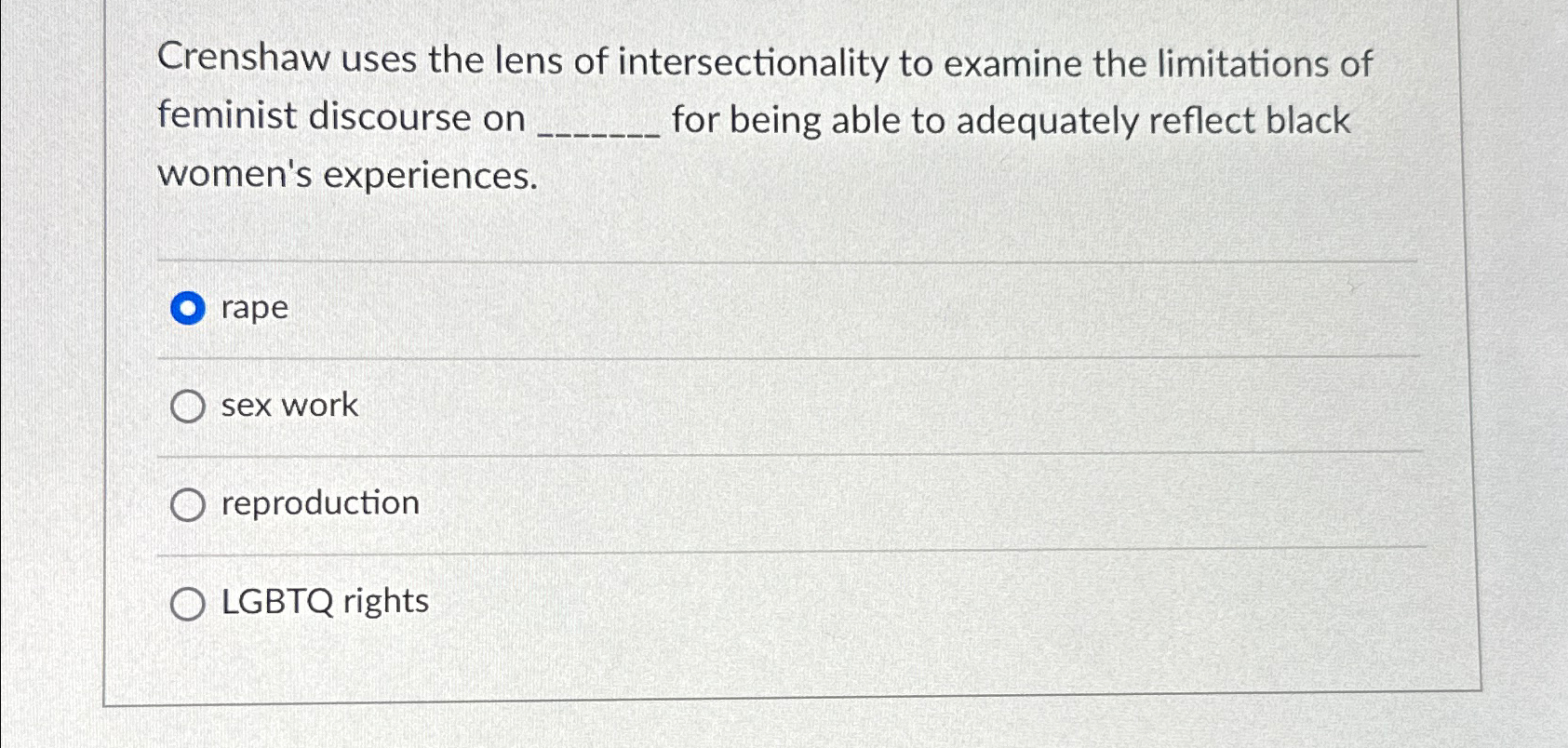 Solved Crenshaw uses the lens of intersectionality to | Chegg.com