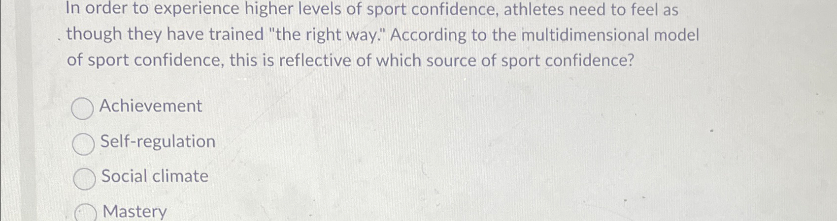 Solved In order to experience higher levels of sport | Chegg.com