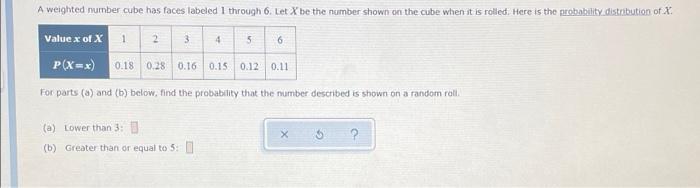 Solved A weighted number cube has faces labeled 1 through 6. | Chegg.com