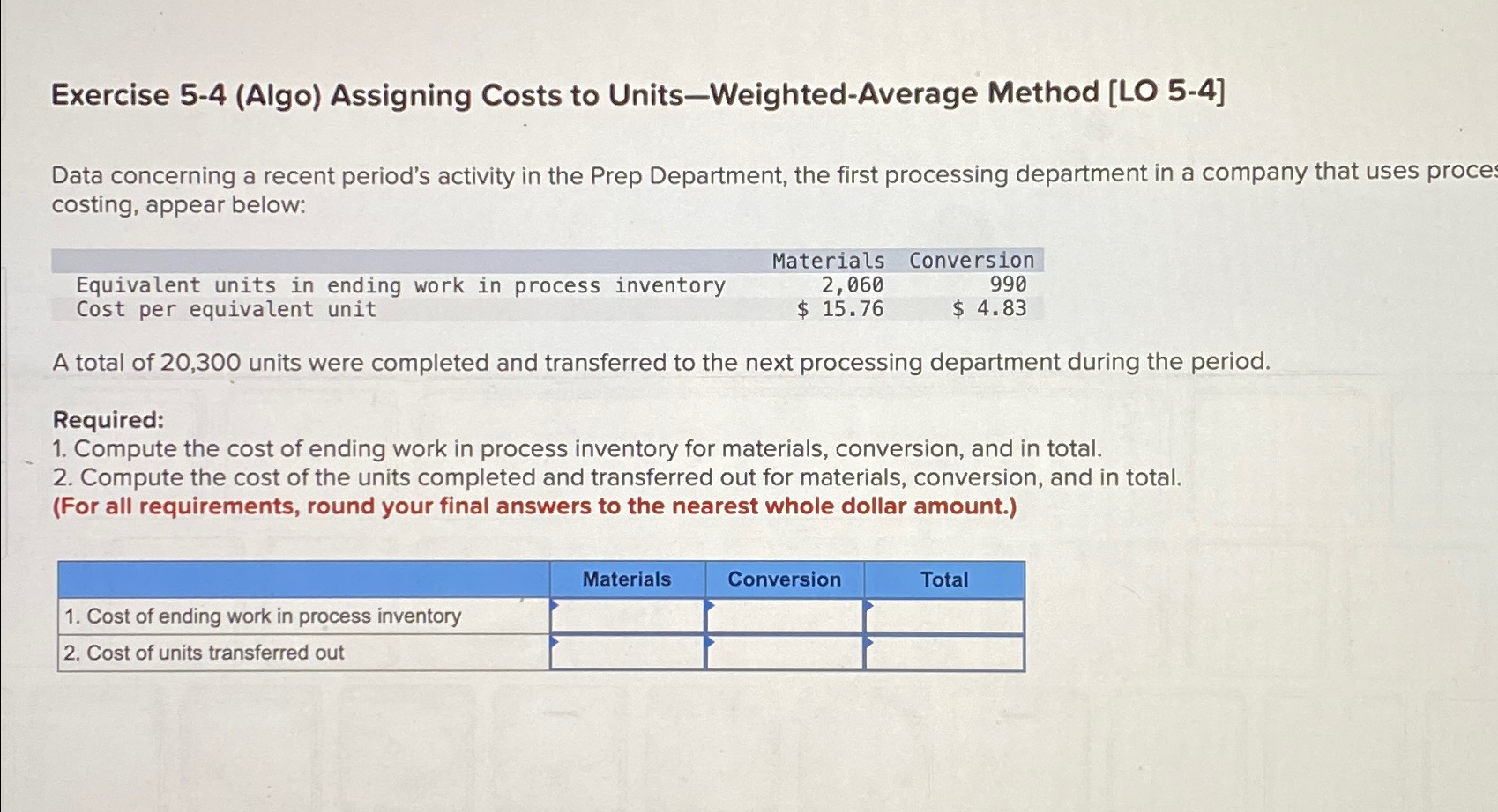 Solved Exercise 5-4 (Algo) ﻿Assigning Costs to | Chegg.com