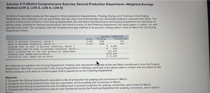 Solved Exercise 4-11 (Static) Comprehensive Exercise; Second | Chegg.com