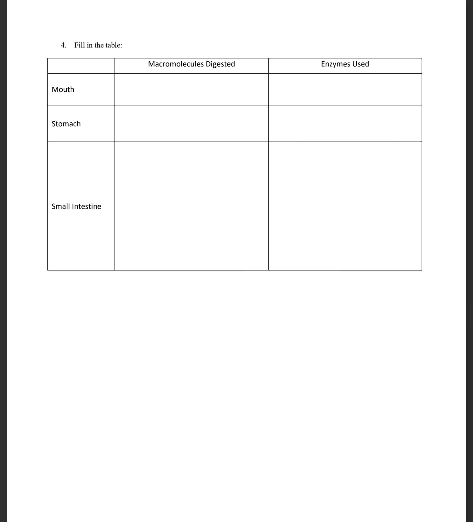 Solved Fill in the table:\table[[,Macromolecules | Chegg.com