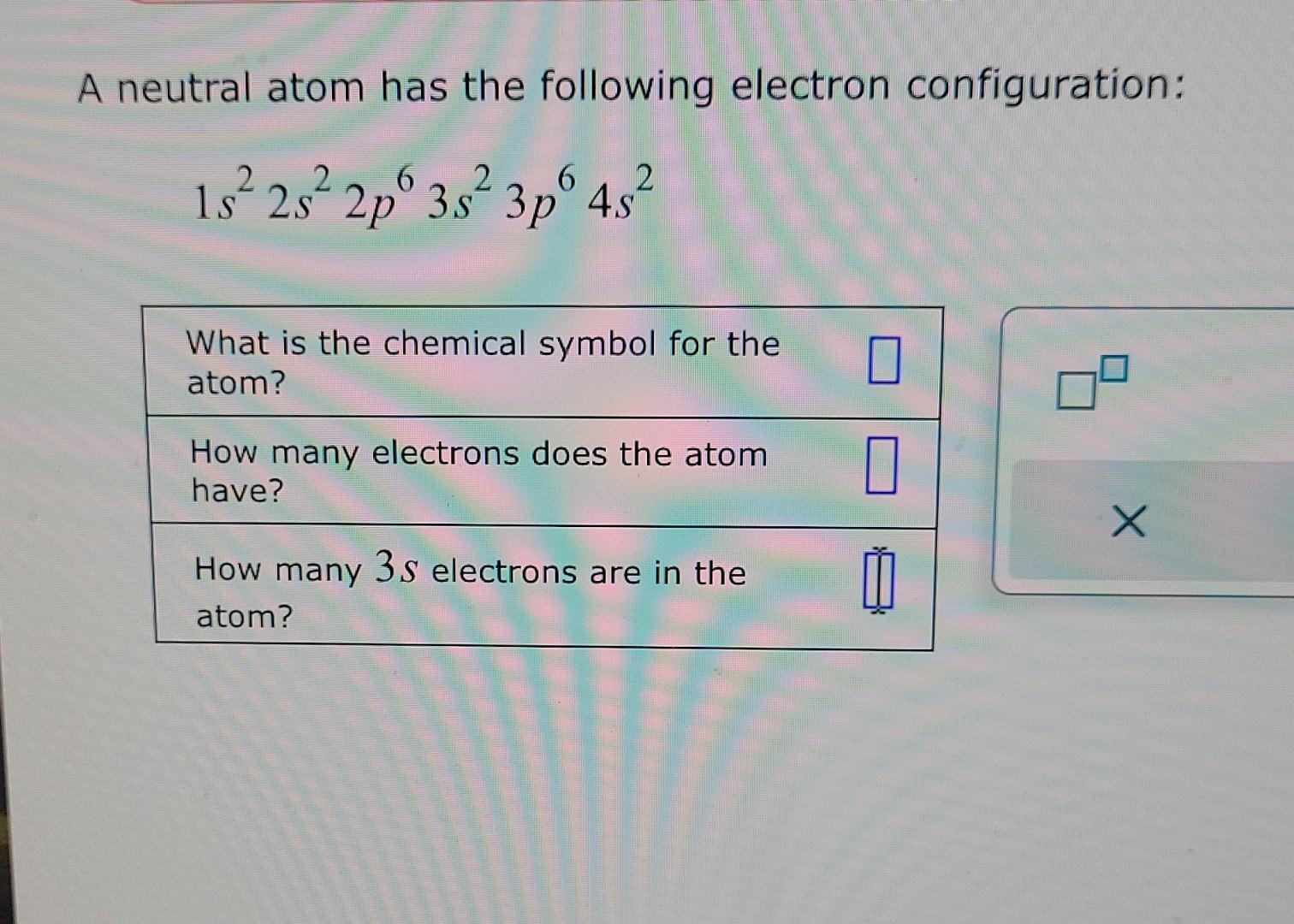 Solved A neutral atom has the following electron | Chegg.com