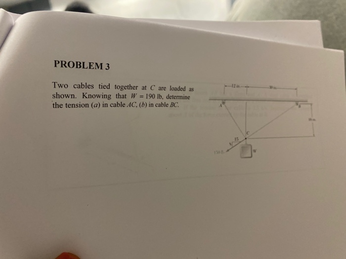 Solved PROBLEM 3 Two cables tied together at C are loaded as | Chegg.com