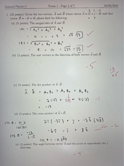 Solved 1. (25 points) Given the two vectors, A and B where | Chegg.com