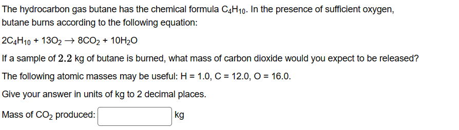 Solved The hydrocarbon gas butane has the chemical formula | Chegg.com
