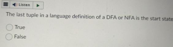 Solved The last tuple in a language definition of a DFA or | Chegg.com