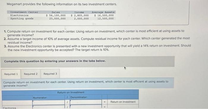 Solved 1. Compute return on investment for each center. | Chegg.com
