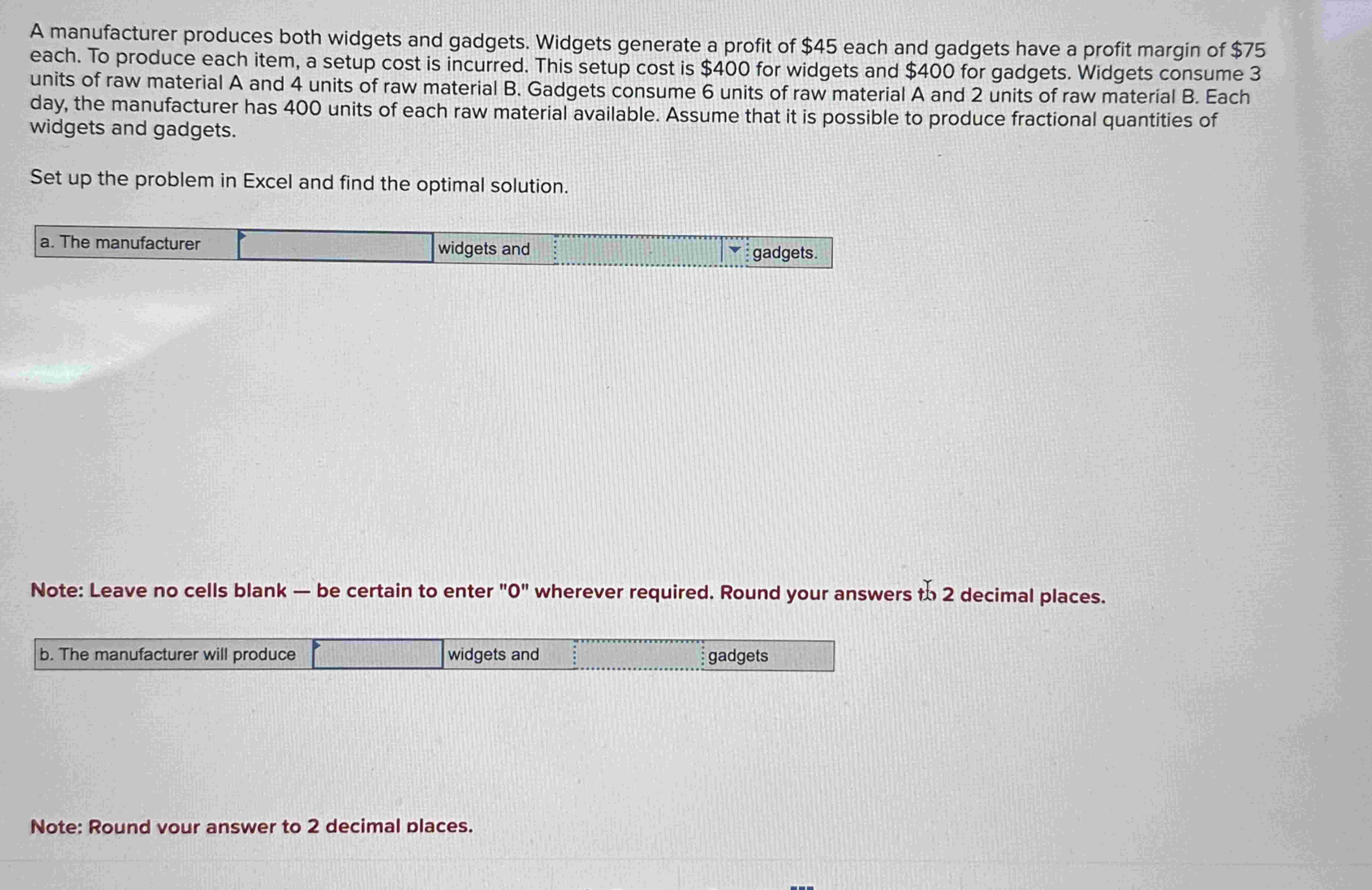 A manufacturer produces both widgets and gadgets. | Chegg.com