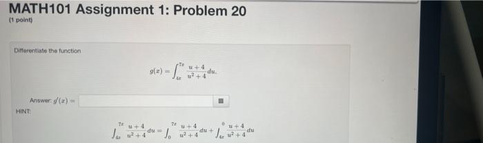 Solved MATH101 Assignment 1: Problem 20 (1 point) | Chegg.com