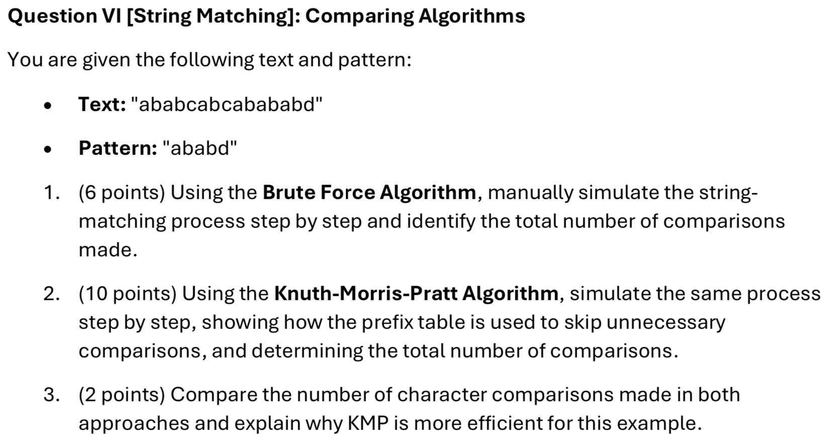 Solved Question VI [String Matching]: Comparing | Chegg.com